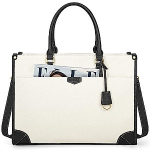 NUBILY Laptop Bag for Women 15.6 inch Lightweight Canvas Tote Waterproof Work Shoulder Bags Large Capacity Computer Professional Office Business Briefcase Casual Handbag Travel College, Black