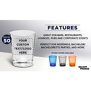 DISCOUNT PROMOS Custom Translucent Plastic Shot Glasses 1.5 oz. Set of 50, Personalized Bulk Pack - Acrylic, Great for Wedding, Party, Birthday, Gifts - Clear