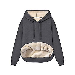 Haellun Womens Casual Winter Warm Fleece Sherpa Lined Pullover Hooded Sweatshirt (Dark grey, Large)