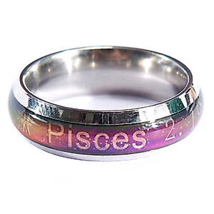 ACCHEN Mood Ring Constellation Changing Color Emotion Feeling Finger Ring with Box (Pisces)