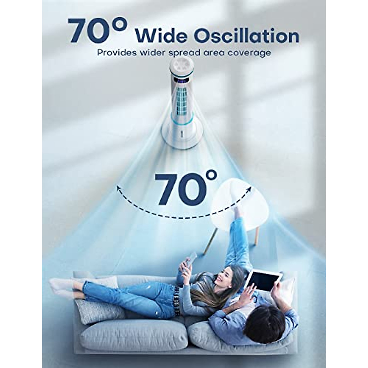 43-INCH Evaporative Air Cooler, BREEZEWELL Windowless Air Conditioner Portable for Room, 70°Oscillating Cooling Fan w/LED Screen, 15H Timer & Remote, 4 Modes & 3 Speeds, Air Cooler for Bedroom Office