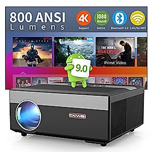 CAIWEI 5G Outdoor Projector 4K Bluetooth, LCD Daytime Home Video Projectors Wireless WiFi 12000Lumen Smart Android TV Compatible with Netflix Disney+ Prime Video HDMI USB PC