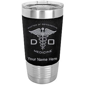 LaserGram 20oz Vacuum Insulated Tumbler Mug, DO Doctor of Osteopathic Medicine, Personalized Engraving Included (Faux Leather, Black)