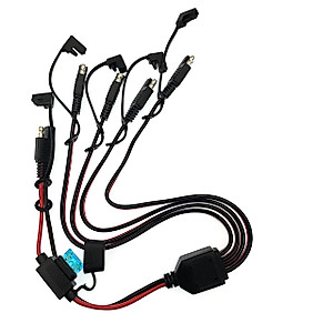 RedYutou SAE Connector Cable Y Splitter 1 to 4 SAE Extension Cable 14AWG 2ft with 10A 15A 20A 25A 30A Protection Fuse, Fit for Suitable for Solar Battery Connection and Transfer