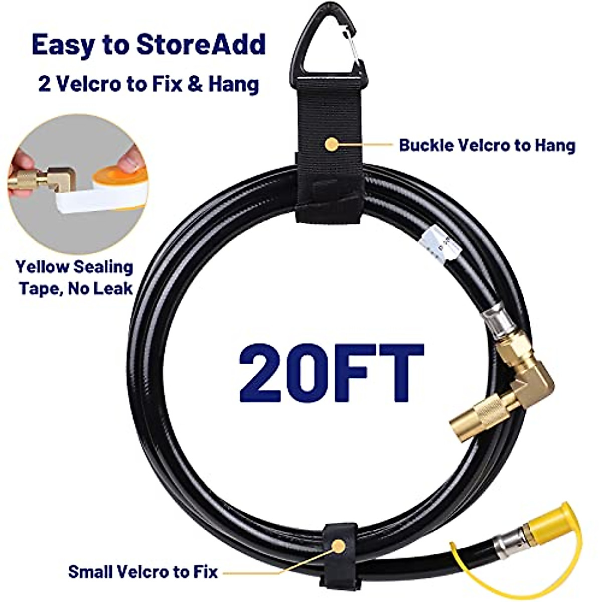 Eazy2hD 20FT RV Quick Connect Propane Hose with 1/4" Quick Plug Propane Elbow Adapter, Propane Extension Hose for Blackstone 17"/22" Griddle, RV Quick-Connect Kit(with Buckle Velcro + Sealing Tape)