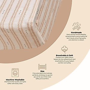 Crane Baby Soft Cotton Crib Mattress Sheet, Fitted Sheet for Cribs and Toddler Beds, Herringbone, 28”w x 52”h x 9”d