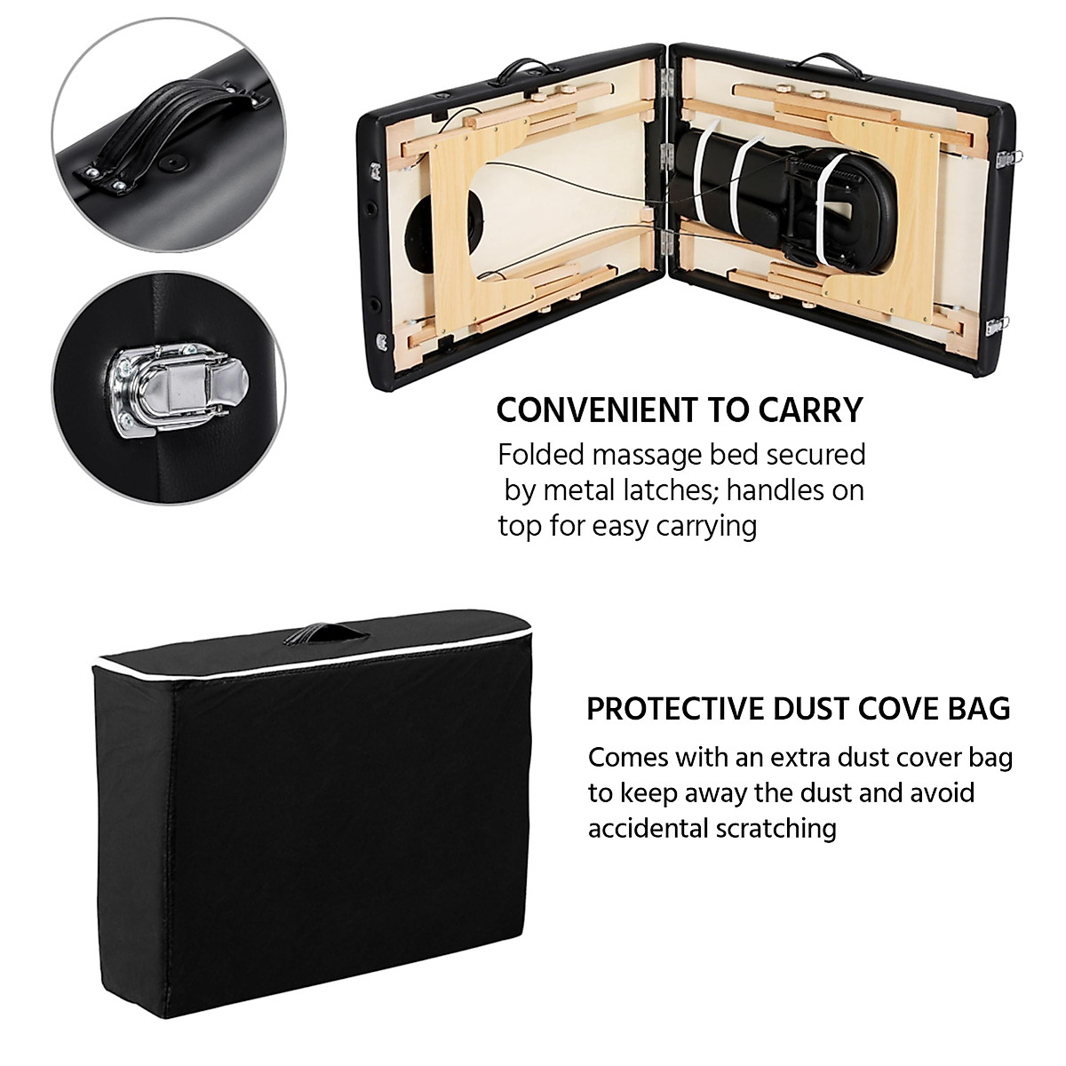 Yaheetech Spa Bed Portable Lash Bed Massage Bed Foldable Spa Tables Adjustable 2 Fold with Non-Woven Bag, Black