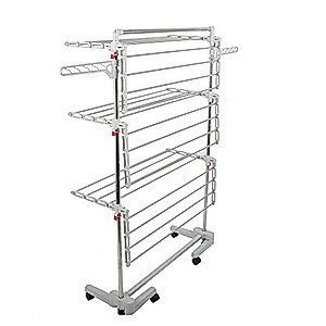 Launtree Laundry Drying Rack Collapsible Rolling Garment Hanger Foldable Space Saving Vertical Storage X-Large Stainless Steel Metal Frame Heavy Duty Thicker Top Pipe Structure Made in Korea