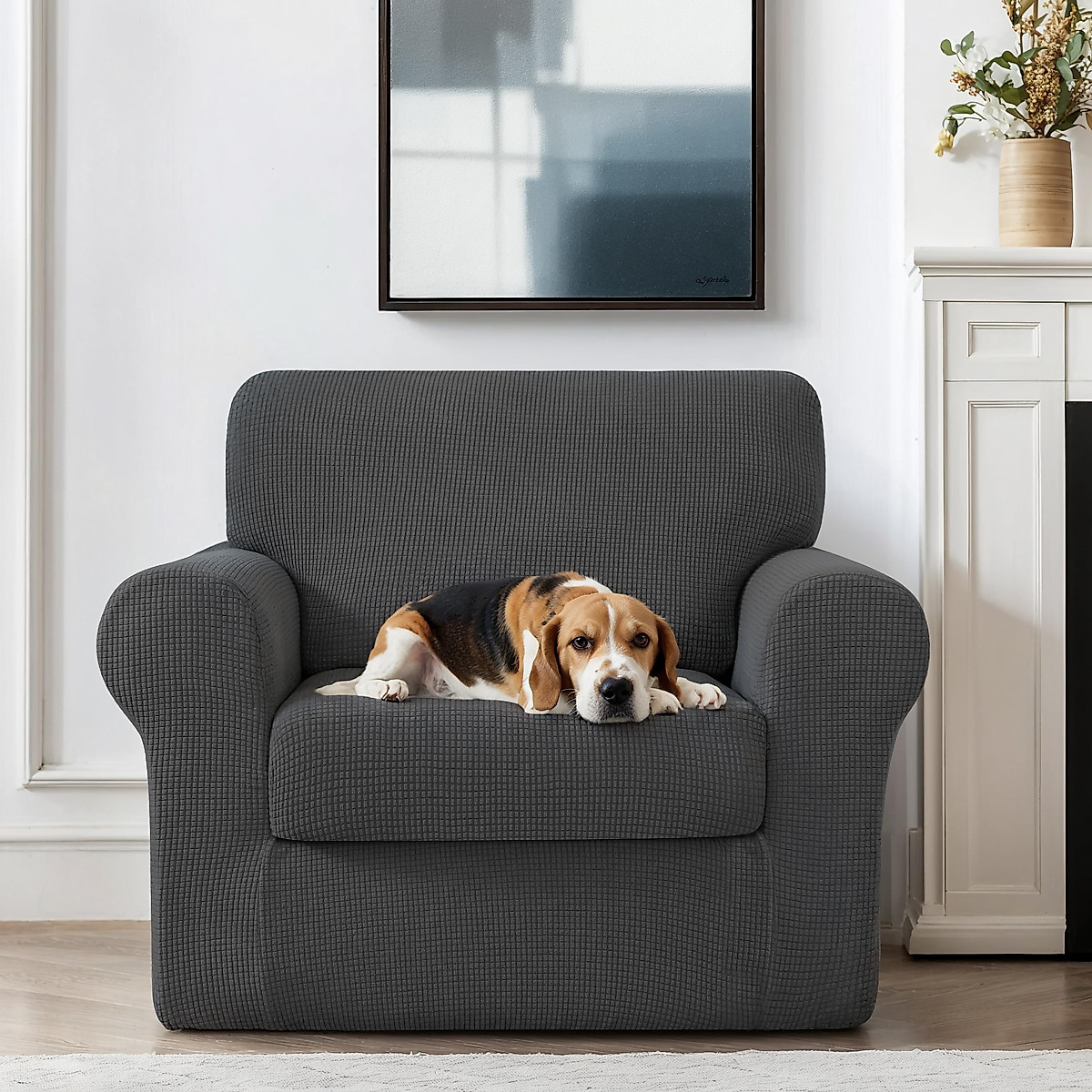 SUBRTEX 3 Pieces Stretch Sofa Slipcover Sets Couch Cover Sets Backrest Cushion Covers Furniture Protector Collection Set for Oversize Sofa Loveseat Chair Slip Covers(Small, Gray)