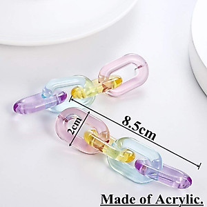 Funky Rainbow Clear Pastel Acrylic Extra Long Link Chain Dangle Earrings Statement Resin Geometric Paperclip Chain Drop Earrings Coloful Lightweight Jewelry for Women Gifts-A colorful