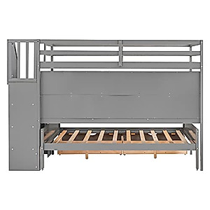 DEYOBED Twin Over Full Wooden Bunk Bed with Storage Shelves Drawers and Staircase for Kids Teens Adults