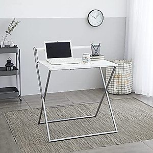 Urban Lifestyle Foldable 2 Tier Compact Computer Desk, Marble/Silver
