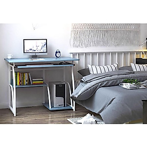 ZUMAHA Home Office Computer Desk with Pullout Keyboard Tray Monitor Stand PC Study Desk Lower Shelf Modern Gaming Desk