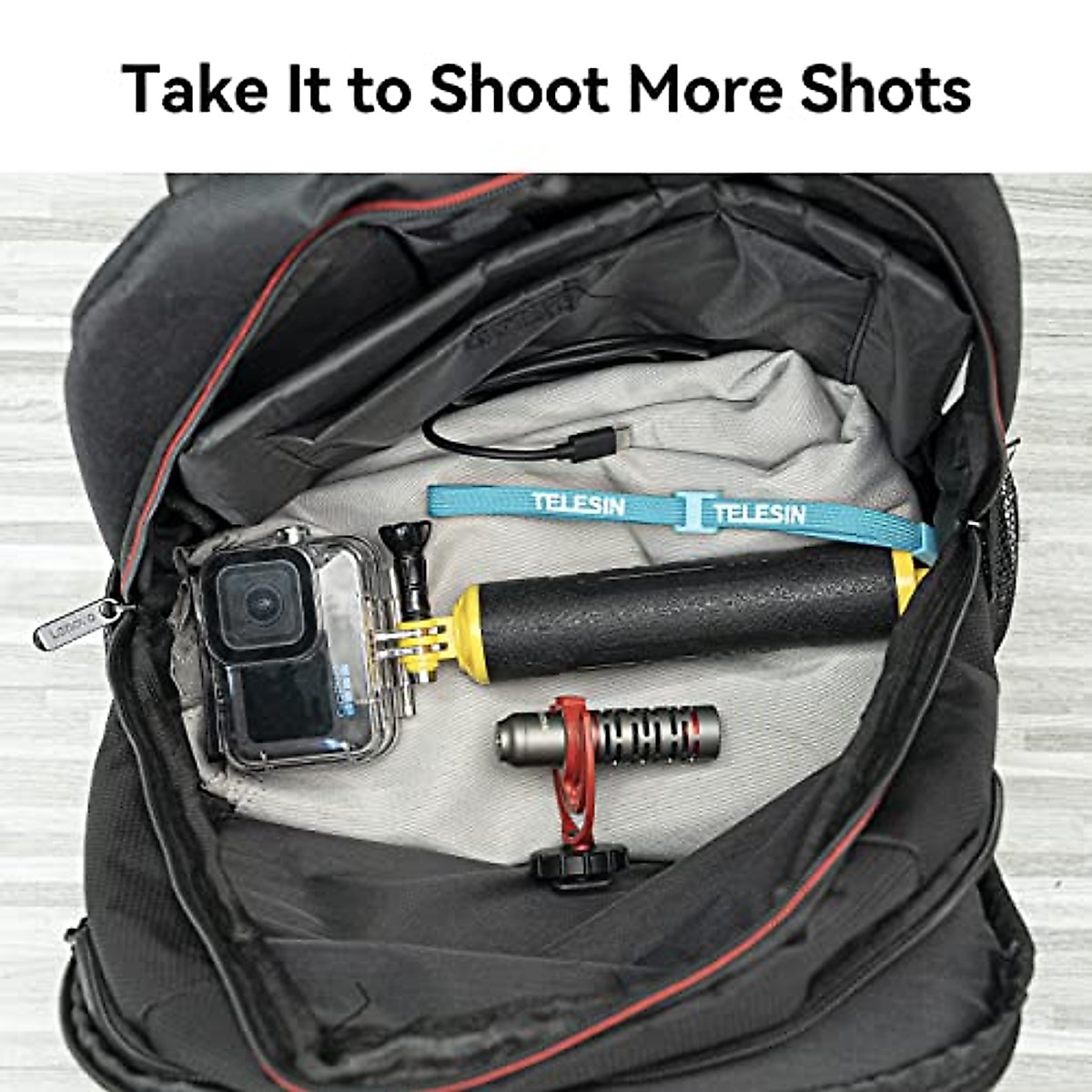 TELESIN Floating Hand Grip Waterproof Stick for GoPro Hero 11 10 9 8 7 6 5 4 3 2, Fusion, Max, Underwater Selfie Sick for Most Action Cameras