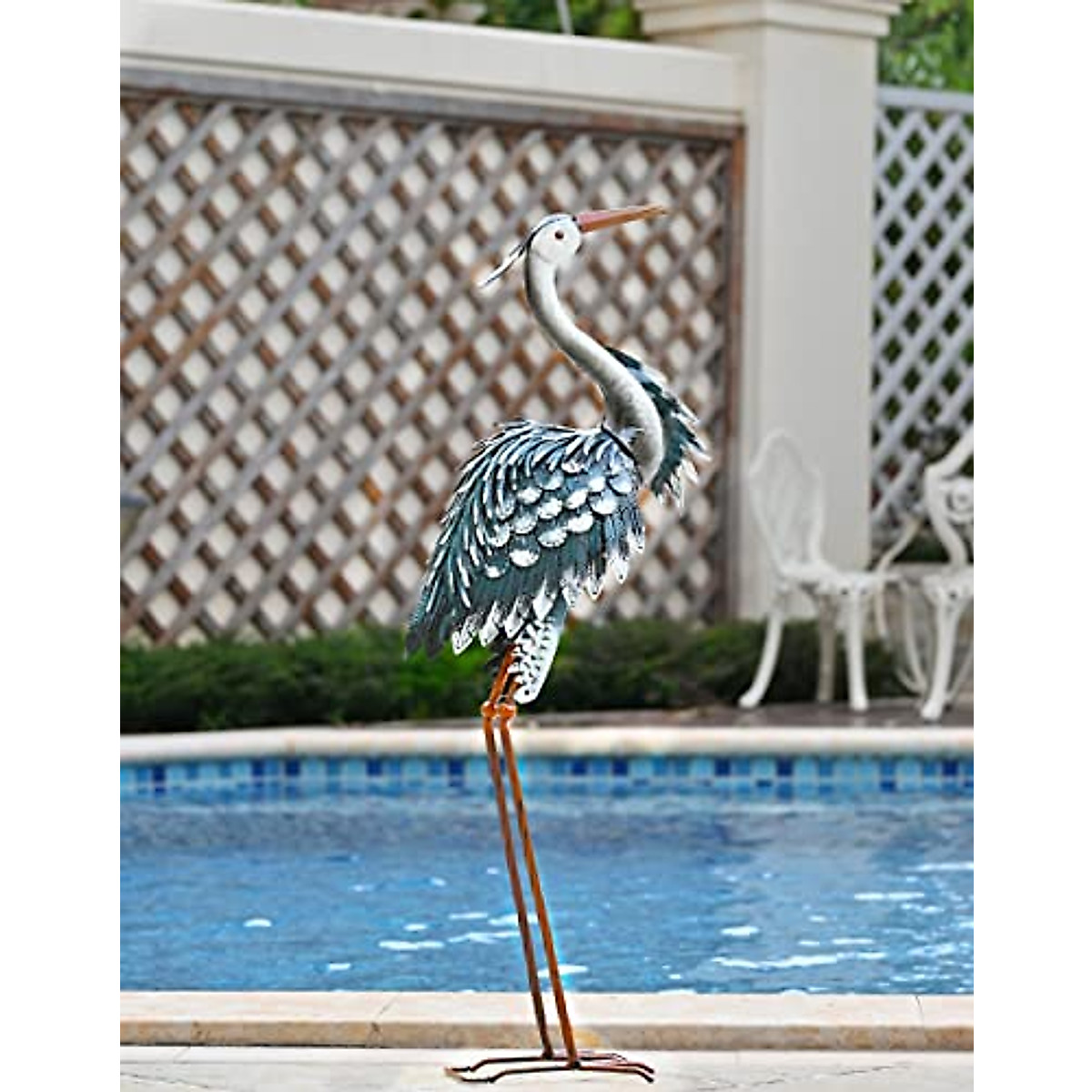 TERESA'S COLLECTIONS Garden Decor Blue Heron Sculptures Great Yard Decor, 33.8 Inch Metal Cranes Statues Decoy for Outdoor Outside Yard Art Patio Pond Pool Lawn Indoor Decorations