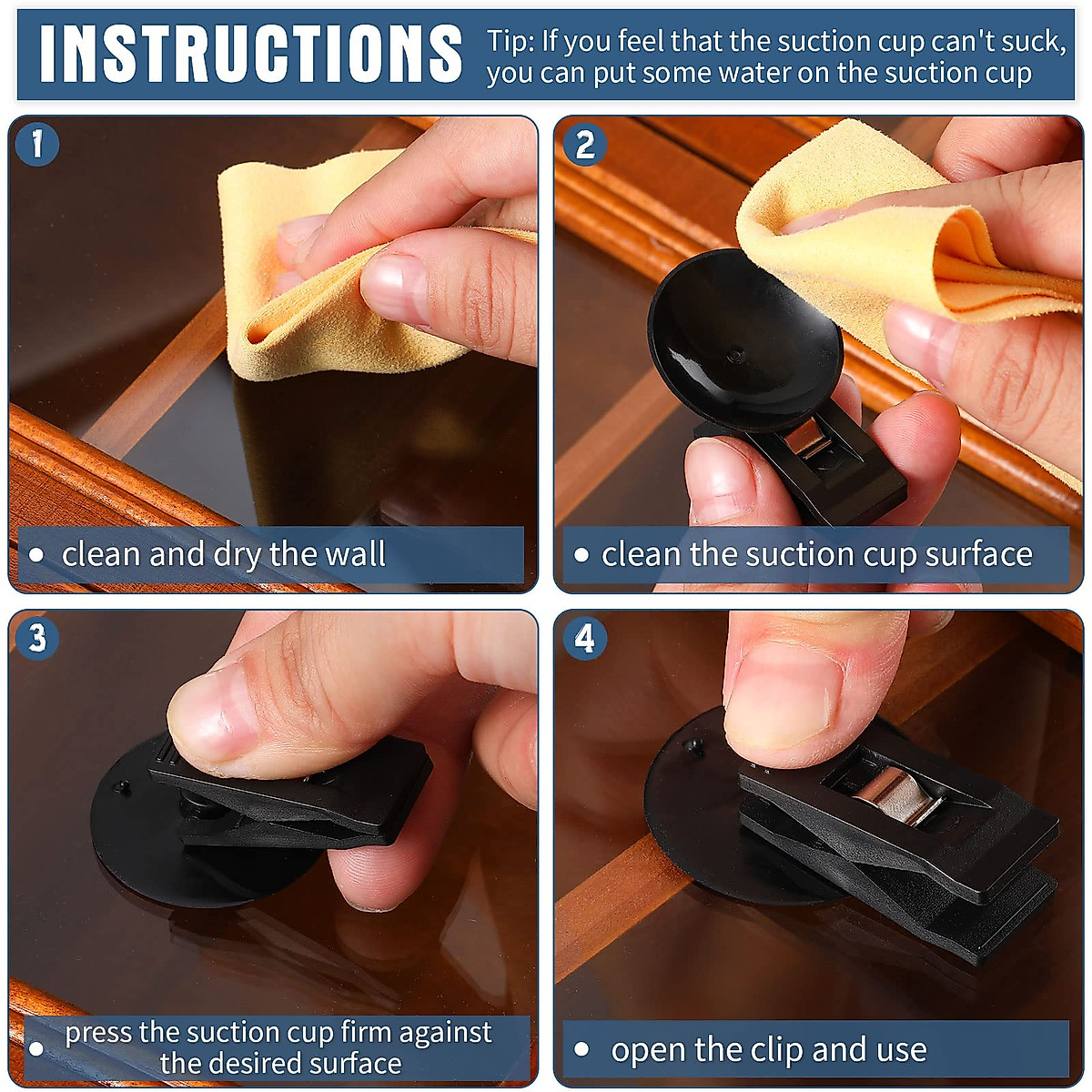 Flutesan 4 Pcs Suction Cup Clips Round Suction Cup Clamp Reusable Multiple Purpose Metal Holder Window Car Card Suction Cupholder for Car Sun Shade Cloth Cards Bills Office Kitchen Business