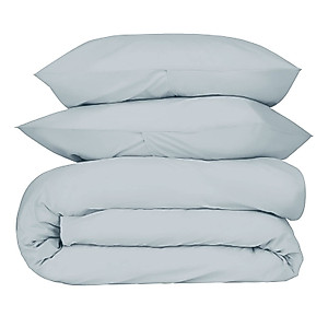 Nate Home by Nate Berkus 200TC 3-Piece Cotton Percale Duvet Cover | Crisp, Cool, Breathable Bedding Set from mDesign - King Size - 1 Duvet Cover/2 Pillow Shams, Heron (Light Blue)