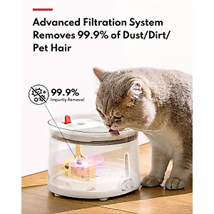 Homerunpet Cat Water Fountain Porcelain-Tray with Self-Cleaning Wireless-Pump, Ultra Quiet Pet Water Fountain for Cats and Dogs, Easy to Clean and Assemble, Filters Included, Smart LED Light, 68oz/2L
