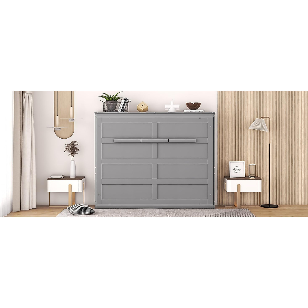 Murphy Bed Wall Bed Chest Versatility Bed, Full Size Wood Murphy Bed Wall Bed Frame, Foldable Platform Bed Folded into Cabinet, Space Saving, Suitable for Guest bedrooms and Offices (Grey@F*)