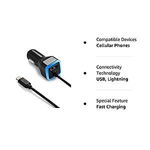 GEMBONICS Apple Certified iPhone Lightning Car Charger for iPhone 12, 11, X, XR, XS, 8, 8 Plus, 7, 7 Plus, 6S, 6S Plus, 6 Plus, SE, 5S, iPad Pro, iPad Air 2, Mini 4 with Extra USB Port (Black)