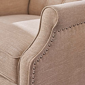 CHRISTOPHER KNIGHT HOME GDF Studio Elizabeth Tufted Fabric Recliner, Vintage Reclining Reading Armchair, Light Beige