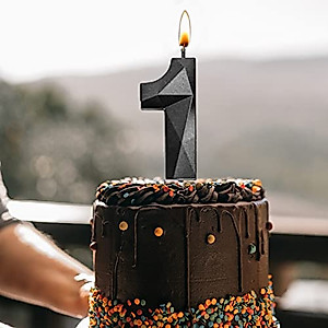 UVTQSSP 3.94 Inch Black Number 1 Candles Large Glitter Numeral Birthday Candles Cake Topper Decoration for Party Adults Kisd or Pets