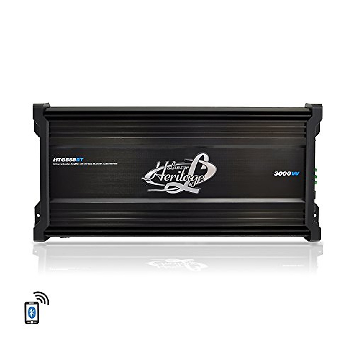 Lanzar Amplifier Car Audio, 3,000 Watt, 5 Channel, 2 Ohm, Bridgeable 4 Ohm, MOSFET, RCA Input, Bass Boost, Mobile Audio, Amplifier for Car Speakers, Car Electronics, Wireless Bluetooth (HTG558BT)