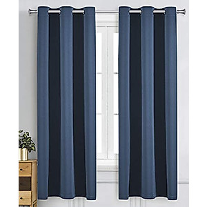 WPM Triple Weave Blackout Curtain Room Darkening 2 Panels/Drapes for Living Room, Navy Blue Thermal Insulated Grommet Bedroom Window Draperies (Navy, 42" W X 63" L)