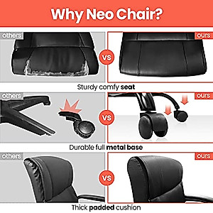 neo chair Ergonomic Office Chair Desk Chair Mid Back Executive PU Leather Adjustable Computer Desk Gaming Chair Comfortable Padded Arm Lumbar Support Rolling Swivel with Wheels (Jet Black)