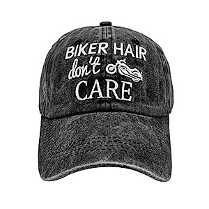 Waldeal Biker Hair Don't Care Hat for Women, Denim Washed Adjustable Baseball Cap, Black