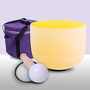 ENERGYSOUND Yellow Colored Frosted E Solar Plexus Chakra Quartz Crystal Singing Bowl 8 inch+ Carrier Bag mallet and o-ring included