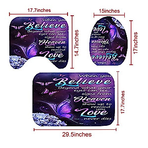 Butterfly Shower Curtain Sets with Non-Slip Rugs,Bath Mat,Toilet Lid Cover and 12 Hooks,Waterproof Polyester Modern Style Floating Purple Bath Sets Bathroom Decor 4Pcs