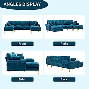Sudwesto Modular Sectional Sofa, U Shape Chenille Upholstered Sofa Couch with Ottoman, 4 Seat Reversible Couch with Chaise Lounges, Convertible Sofa Set for Living Room (Teal Blue)