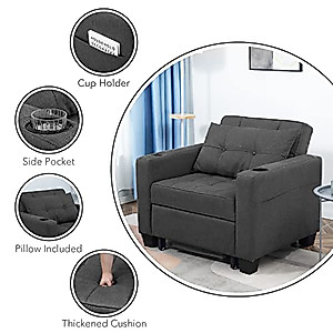 DURASPACE Futon Chair Bed Convertible Chair 3-in-1 Pull Out Sleeper Chair Beds with USB Ports, Armchair Bed Sleeper for Living Room (Dark Gray)