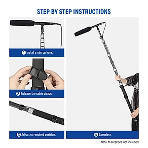 NEEWER Upgraded Microphone Boom Pole, 9.8ft/300cm Telescopic Carbon Fiber Mic Boom Arm with 5 Sections, 1/4” 3/8” 5/8” Screw Adapters, Cable Straps, Shoulder Strap & Storage Bag, MS-300C