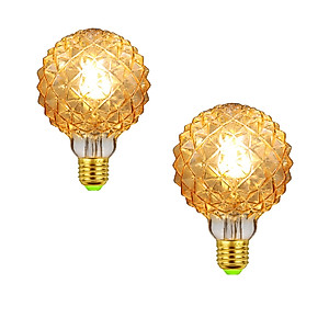 G95 LED Pineapple Bulb Retro Edison Lamp 4W 2700K Warm White Light Not Dimmable 40W Equivalent Amber Glass Lamp, E26 Base, Suitable for Bedrooms, Restaurants, Cafes, Pack of 2