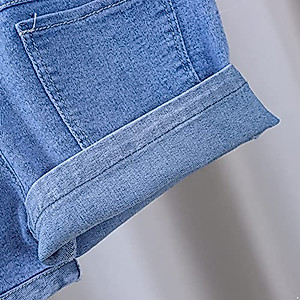 QinCiao Baby Toddler Girls Roll Hem Denim Shorts Elastic Waist Embroidery Bottoms Jeans Hot Pants Heart 18-24 Months