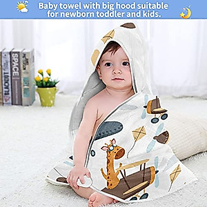 Pigsaly Cute Giraffe Koala Hooded Baby Towel Airplane Animals Baby Bath Towel Unisex Soft Organic Cotton Washcloths Toddlers Shower Gifts for Boys Girls Newborn 30 x 30 in