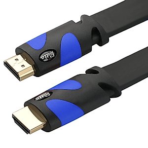 Postta Flat HDMI Cable(25 Feet) Flat HDMI 2.0 Cord Support 4K, 3D, 2160p, 1080p, Ethernet and Audio Return-Black-Blue