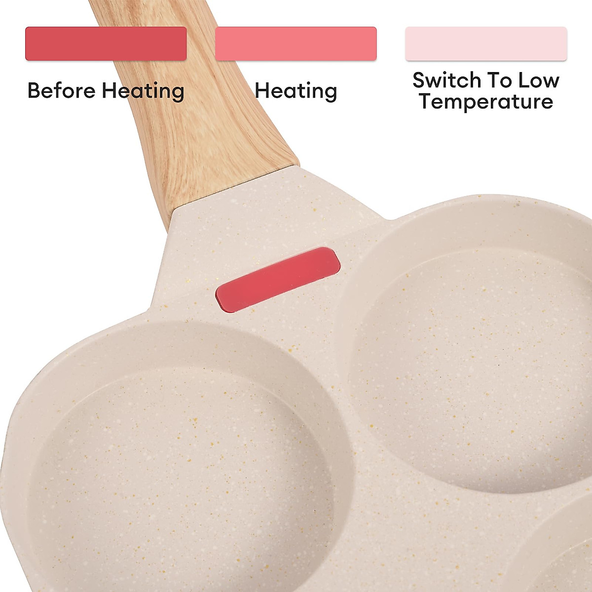 JEETEE Egg Pan Nonstick Omelet Pan 4-Cup Egg Skillet Pancake Pan Stone Coating Cookware Suitablefor all Stove 7.3 inch, Beige