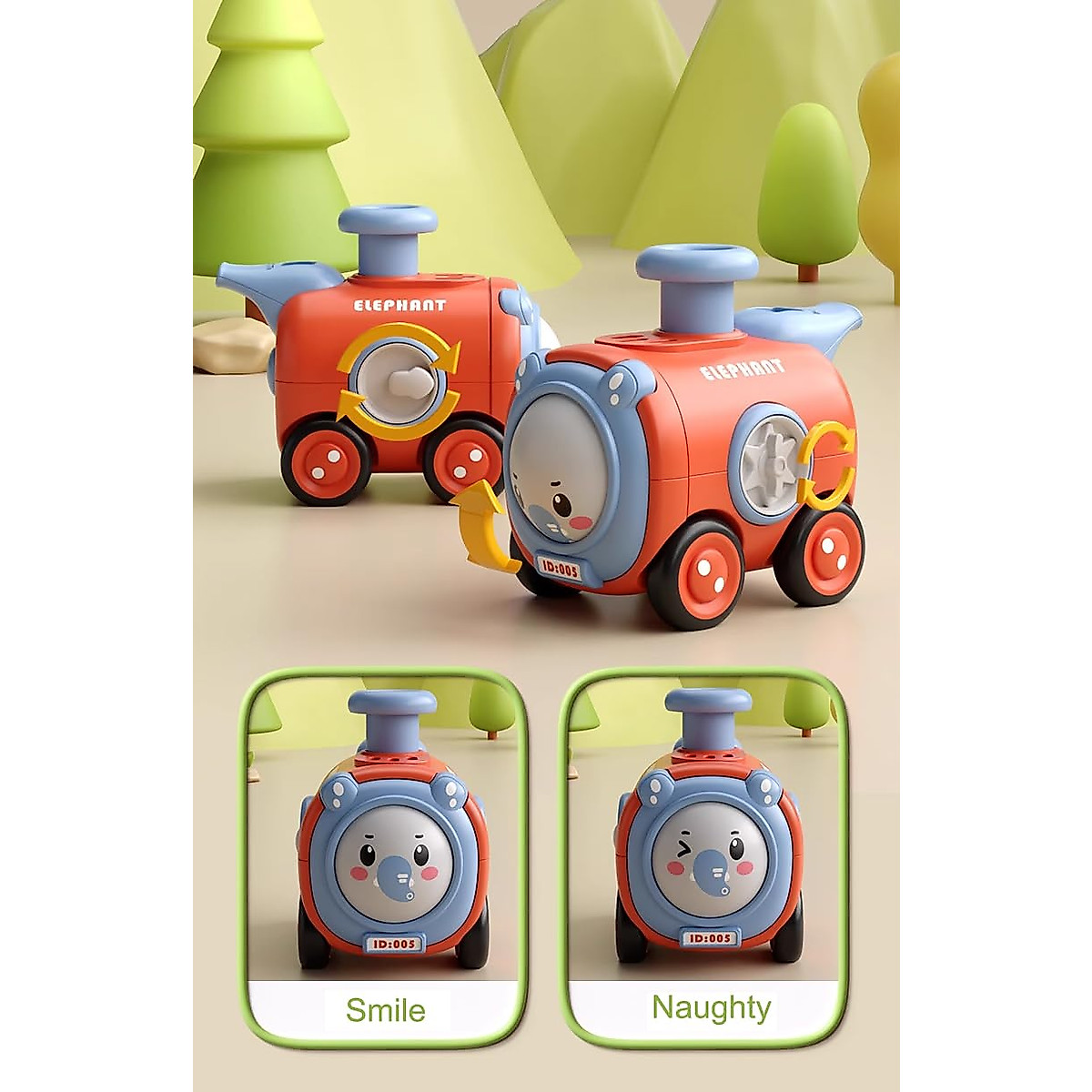 YC Onion Fun Animal Faces Car Toys for Boy/Toddler Toys/Pre-Kindergarten Cars Toys, Children Press-and-Go Educational Whistle Vehicles ​Toys for Boys Girls Kids Gift -4PCS