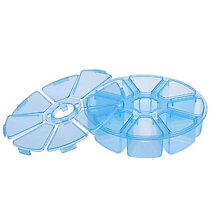 AKOAK 1 Pack Round 8-Compartment Storage Box, Easy to Carry, for Storing Earrings, Rings, Beads, Rhinestones, Pills and More (Blue)