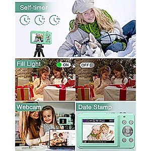 Digital Camera for Kids, Lecran 1080P 44MP Kids Camera with 32GB Card Point and Shoot Camera with 16X Zoom, Compact Portable Cameras Christmas Birthday Gift for Children Kids Teens Girl Boy(Green)