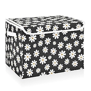 CaTaKu Large Fabric Storage Bins With Lids,Black Wildflower Daisy Storage Boxes With Handles for Organizing Clothes, Collapsible Decorative Storage Cube Bins Baskets for Shelves