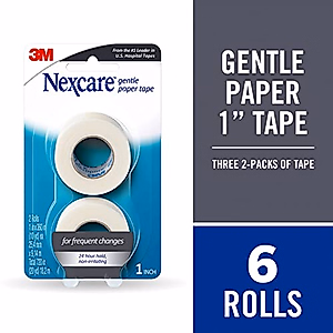 Nexcare Gentle Paper Tape, Medical Paper Tape, Secures Dressings and Lifts Away Gently - 1 In x 10 Yds, 6 Rolls of Tape