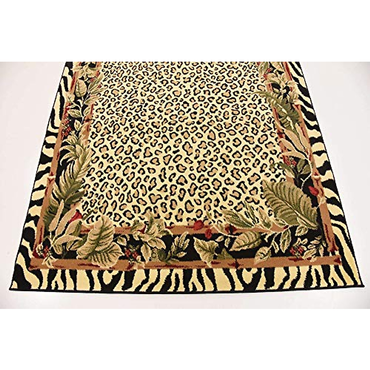 Unique Loom Wildlife Collection Animal Inspired with Cheetah Bordered Design Area Rug, 5 ft x 8 ft, Ivory/Black