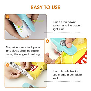 Aieve Bag Sealer Mini, 2 in 1 Bag Sealer Heat Seal with Cutter, USB-C Rechargeable Bag Sealer with Magnetic Back, Handheld Bag Sealer Mini for Plastic Bags Snacks and Food Storage, Blue