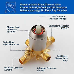 Shower Tub Kit Dual Shower System with Tub Spout Tub and Shower Faucet Set Complete Dual Shower Head and Handheld Combo Set Tub and Shower Trim Kit Brushed Nickel 88056BN