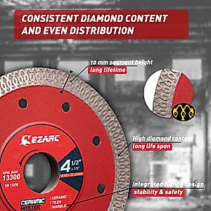EZARC 4-1/2 inch Super Thin Diamond Blade, Diamond Saw Blades for Angle Grinder, 4.5" Tile Blade for Smooth Cutting Porcelain Ceramic Granite Marble Tile (2-Pack)