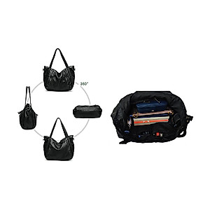 Extra Large Purses for Women Oversized Slouchy Bag Black Handbag Women Multi-pockets Hobo Tote Soft Faux Leather Braided Shoulder Pocketbooks-Black